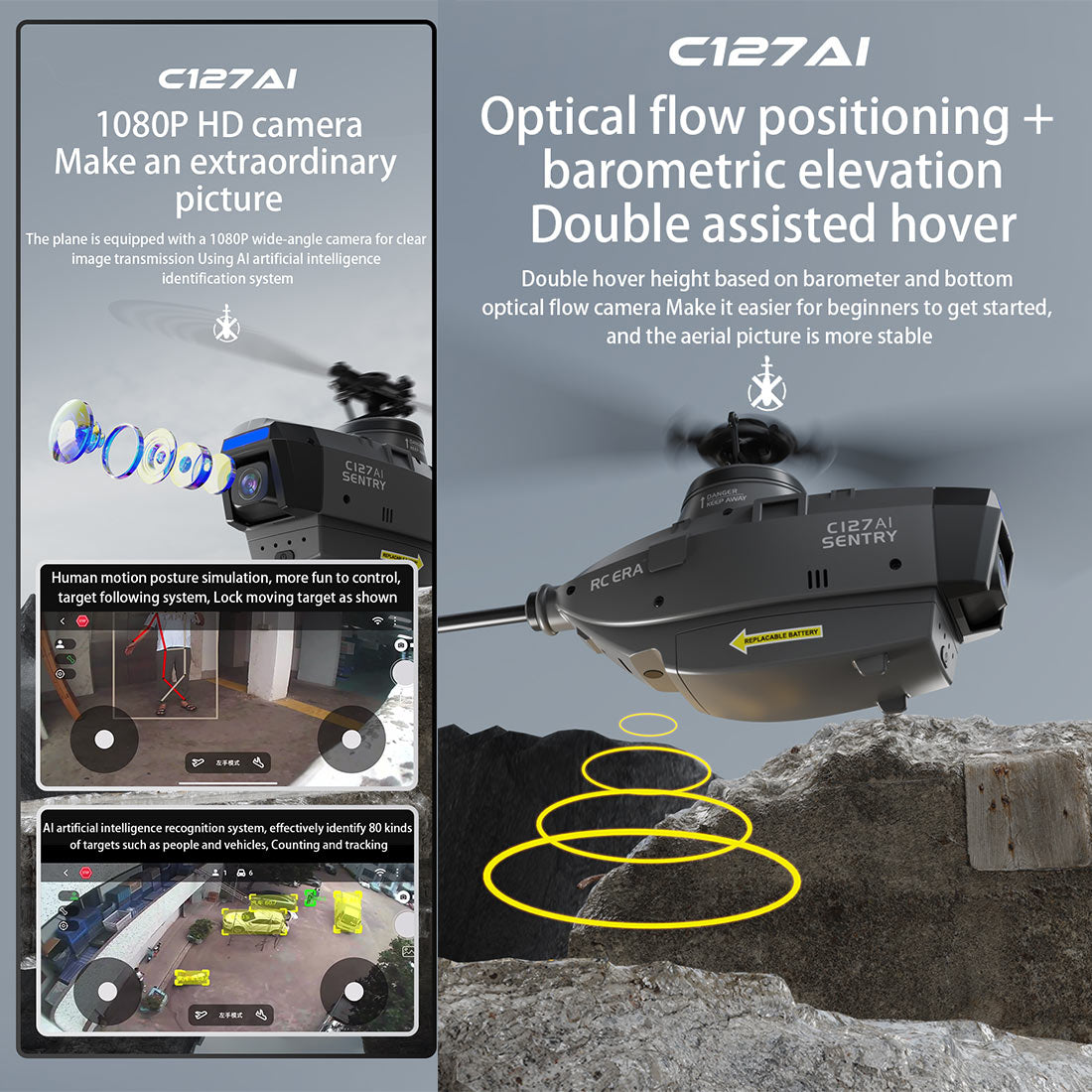 C127AI Scout Drone Model 2.4G RC 4CH Single-Rotor Brushless Helicopter ...