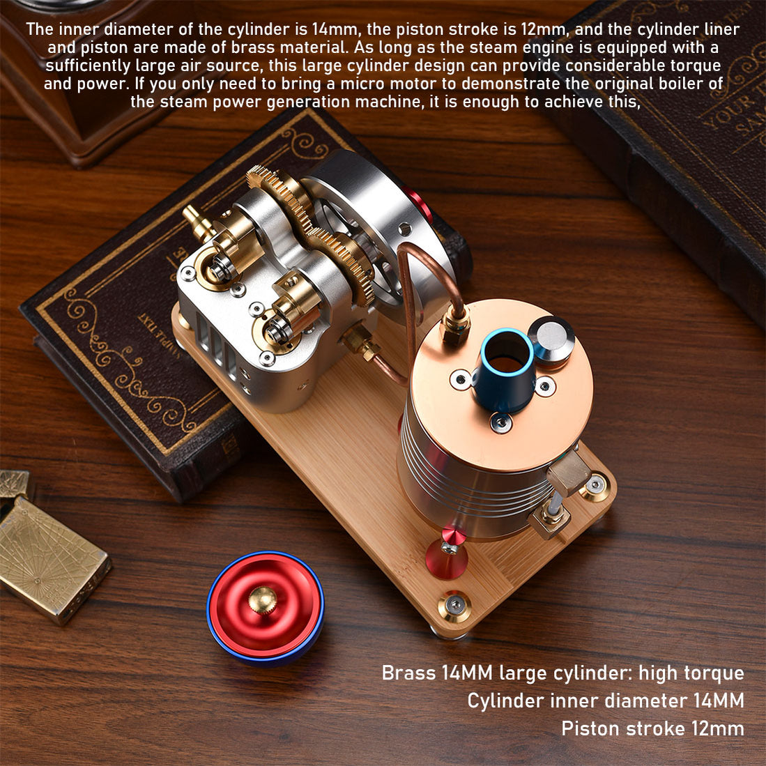 Retro All-Metal Vertical Steam Engine Model Dual-Cylinder Oneway Pisto ...