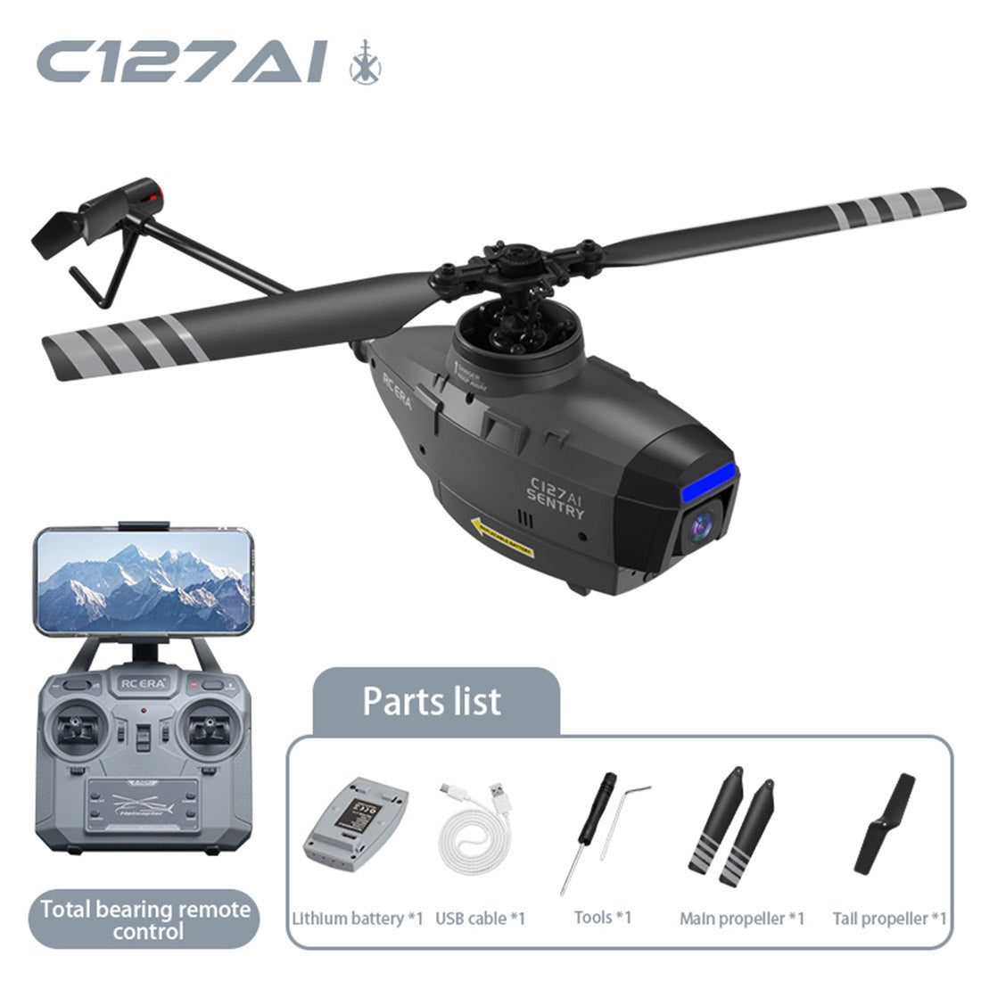 C127AI Scout Drone Model 2.4G RC 4CH Single-Rotor Brushless Helicopter ...
