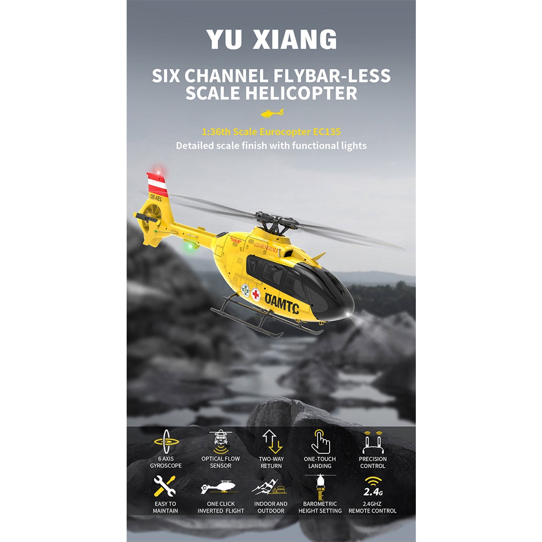 YU XIANG F06 1/36 Scale EC-135 2.4G 6-Channel RC Direct-Drive Brushles ...