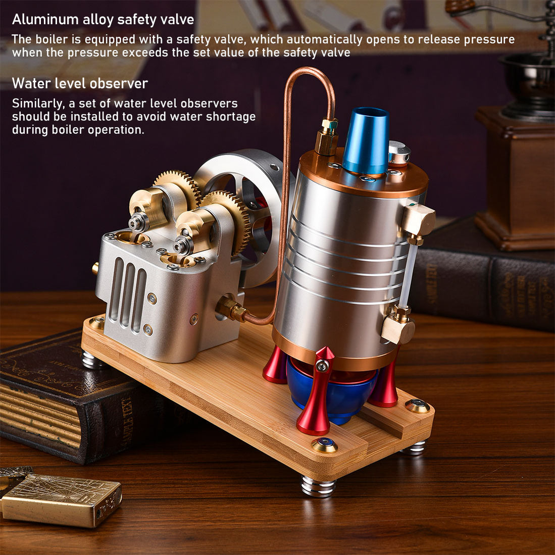 Retro All-Metal Vertical Steam Engine Model Dual-Cylinder Oneway Pisto ...