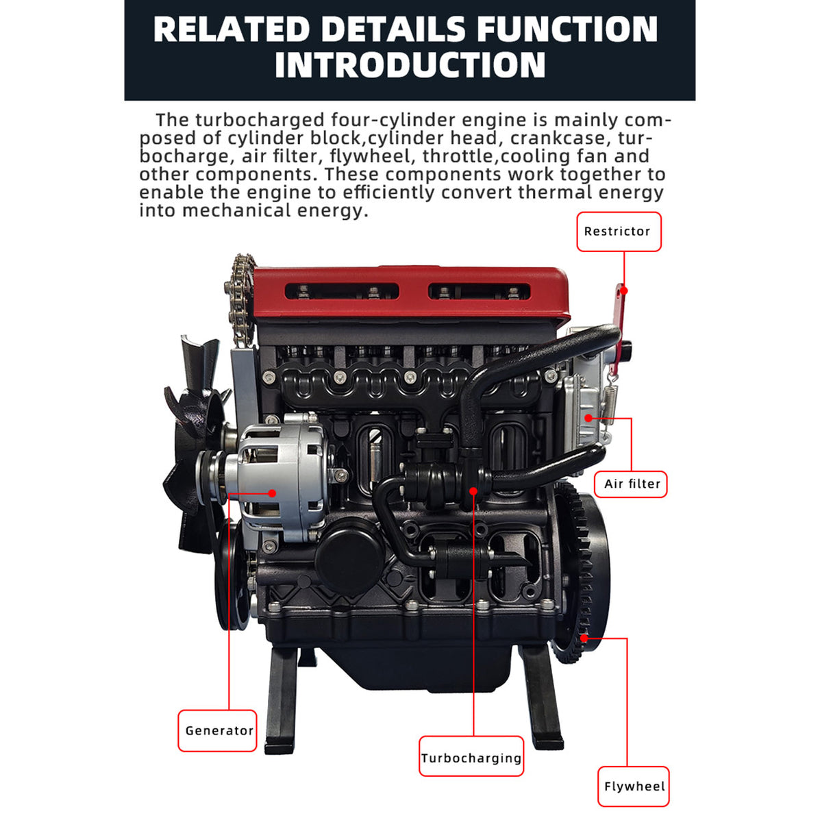 TECHING L4 Car Engine 3D Metal Turbocharged Inline 4 Cylinder Engine K ...