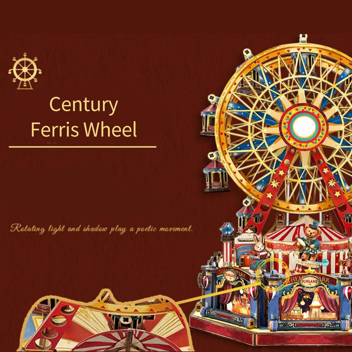 Century Ferris Wheel Music Box DIY 3D Wooden Model Kit, Creative Gift ...