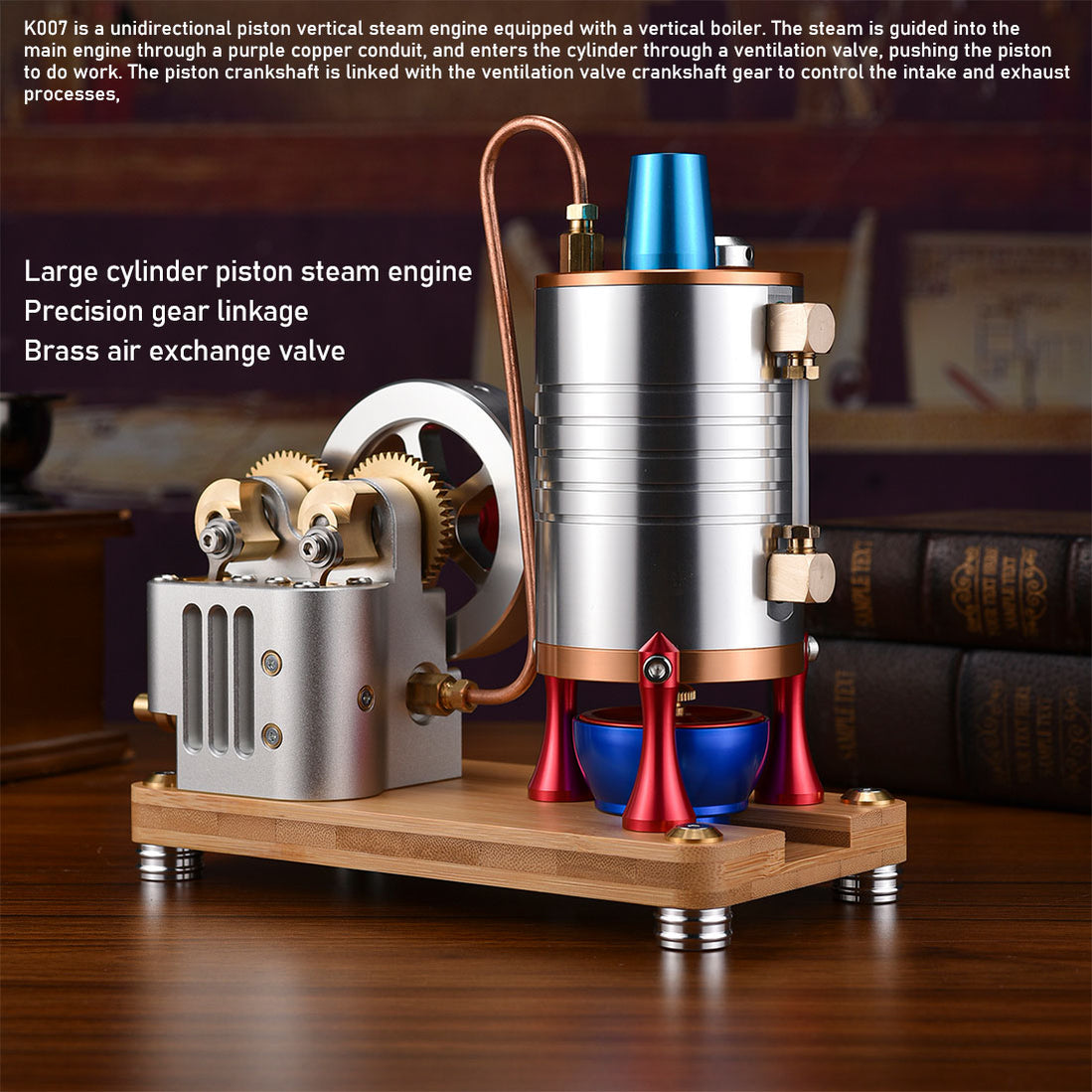 Retro All-Metal Vertical Steam Engine Model Dual-Cylinder Oneway Pisto ...