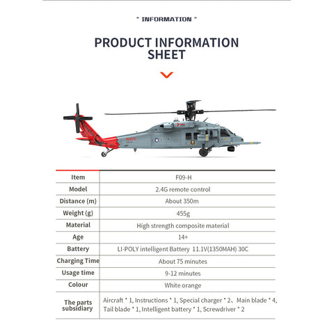 YU XIANG F09-H SH60 Seahawk 8CH RC Helicopter 1/47 Scale 2.4G Dual Bru ...