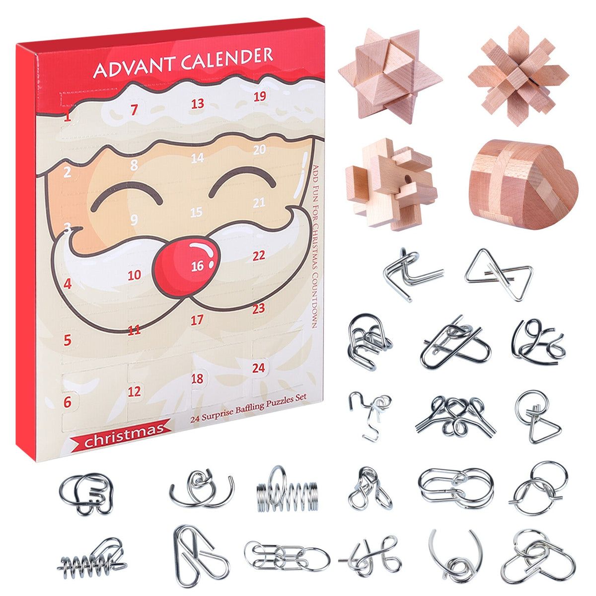 Advent Calendar Brain Teaser Adventskalender 24Pcs Wooden Lock Metal B ...