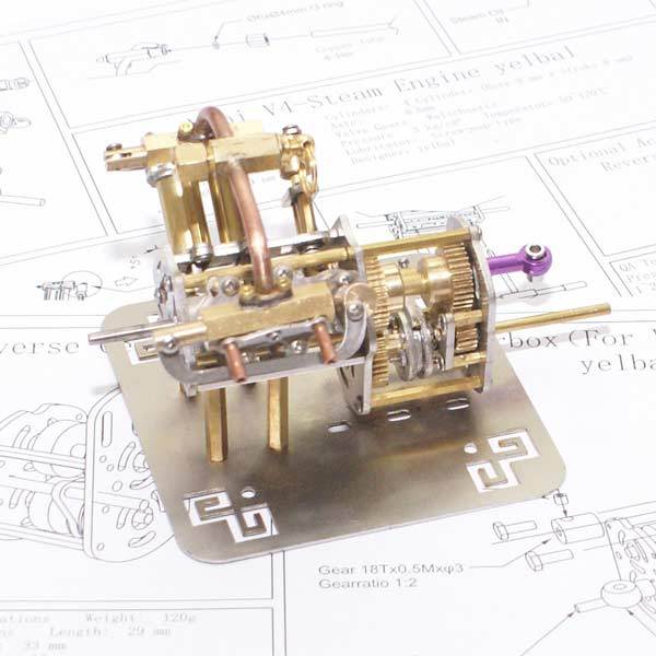Mini V4 Steam Engine Model with Reverse Gearbox – enginediyshop