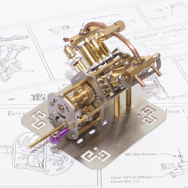 Mini V4 Steam Engine Model with Reverse Gearbox – enginediyshop